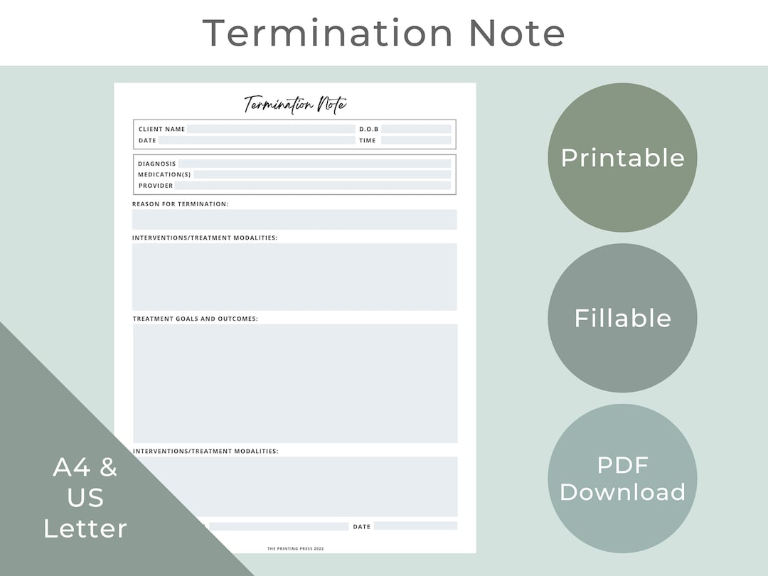 Therapy Termination Note Template, Discharge Note Template, Therapy ...