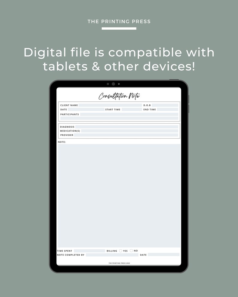Therapy Consultation Note Template, Fillable & Printable (PDF Download ...