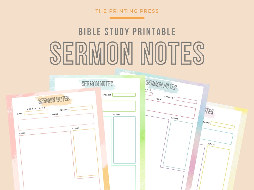 Sermon Notes Template, Bible Study Printable (digital Download) - Etsy
