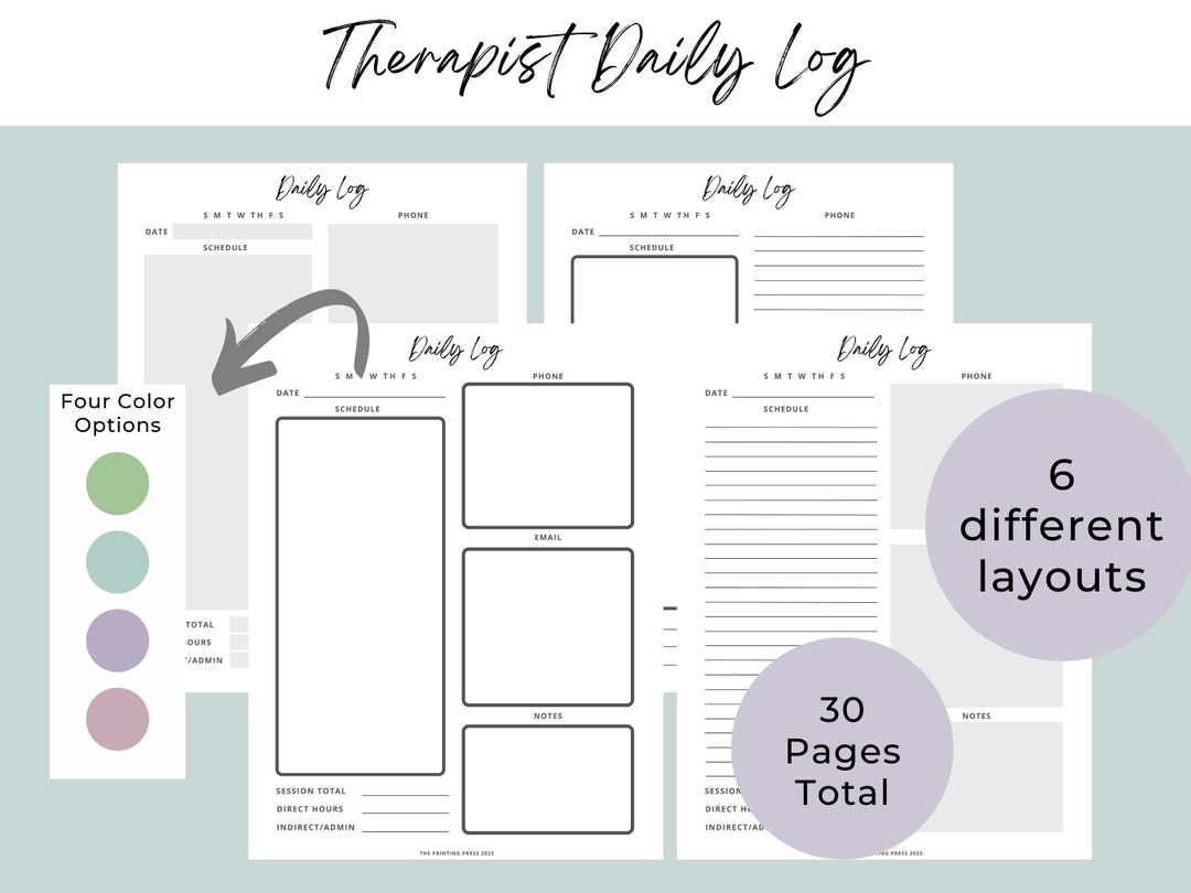 Daily Log, Therapist Daily Schedule, Appointment Scheduling Log ...