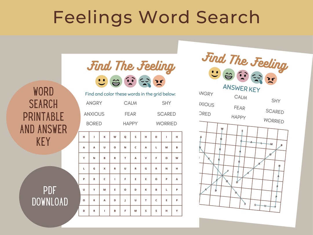 Feelings Word Search Printable PDF, Therapy Printable Worksheets, Child ...