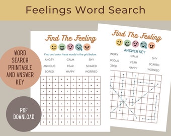 Feelings Word Search Printable Page With Solutions for Kids & Adults ...