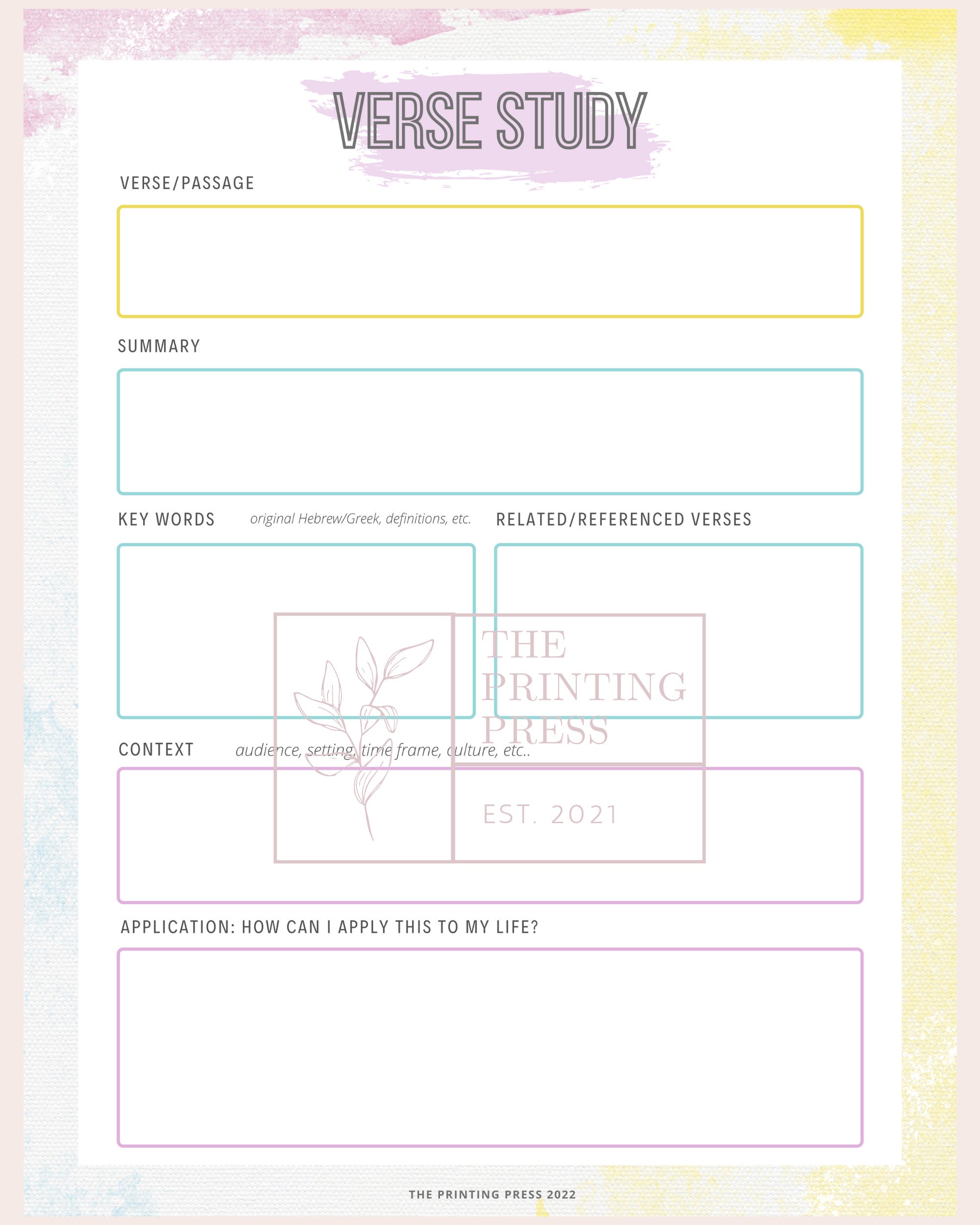 Bible Verse Study Template, Personal Bible Study Tool, Simple Bible ...
