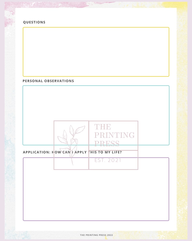 Book of the Bible Study Template, Bright Watercolor (PDF Digital ...