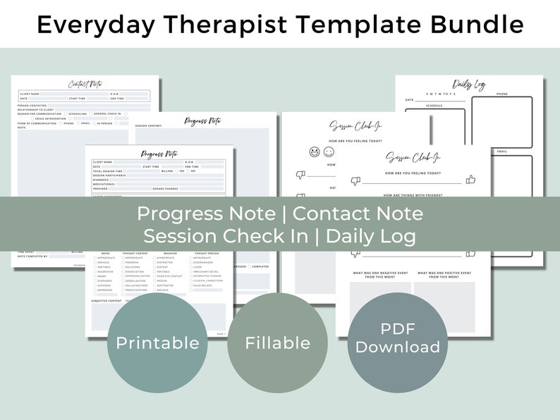 Everyday Therapy Templates Bundle, Progress Note, Contact Note, Session ...