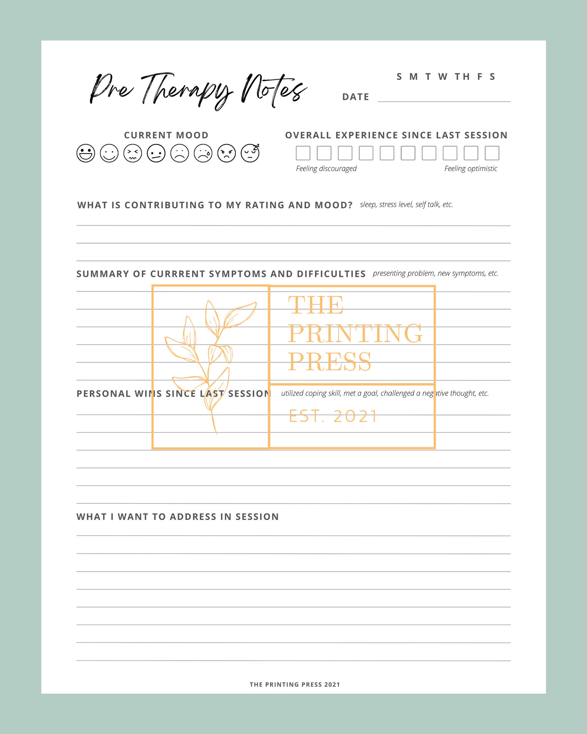 Pre Therapy Notes, Therapy Session Check In, Therapy Session Notes ...