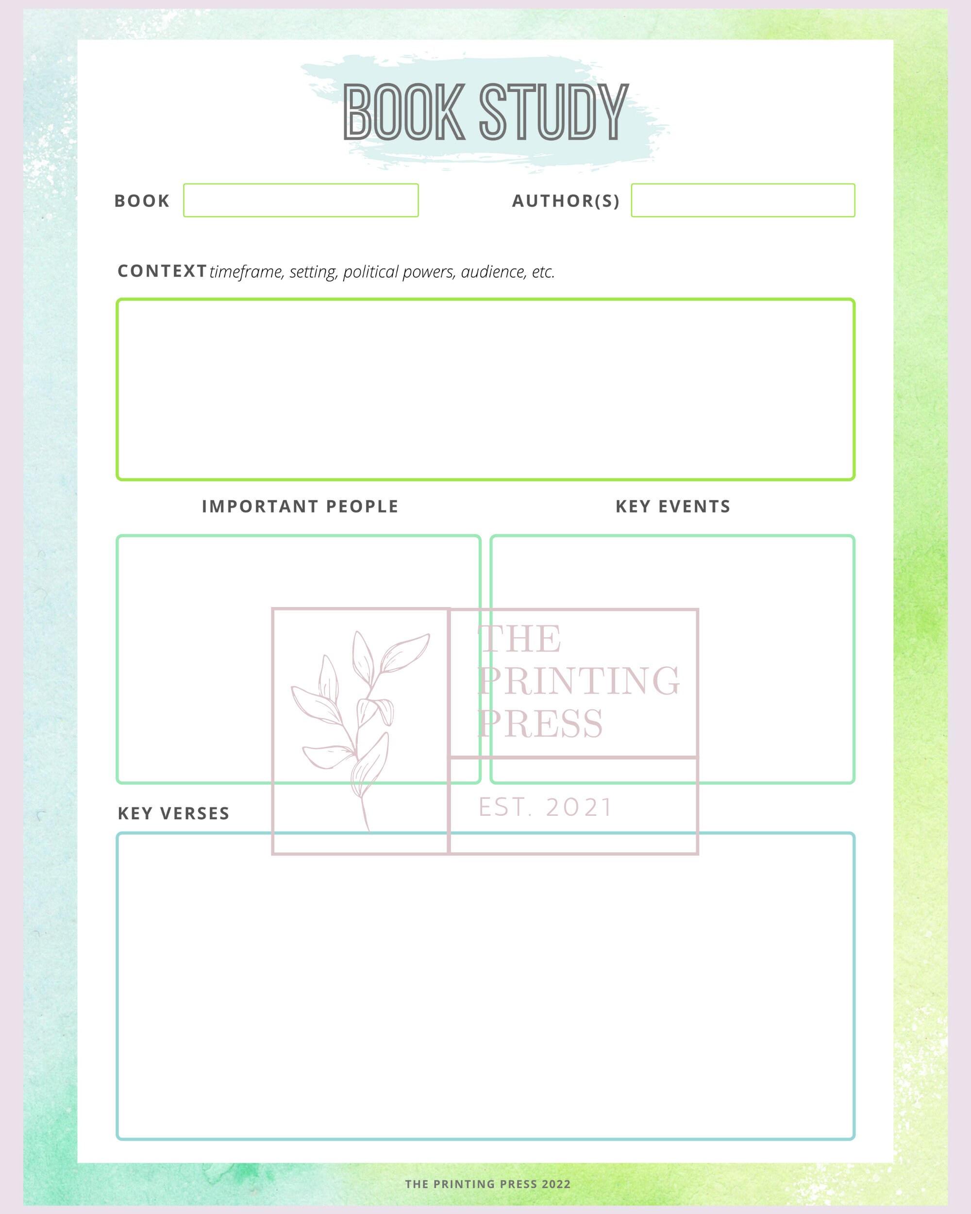 Book of the Bible Study Template, Bright Watercolor (PDF Digital ...
