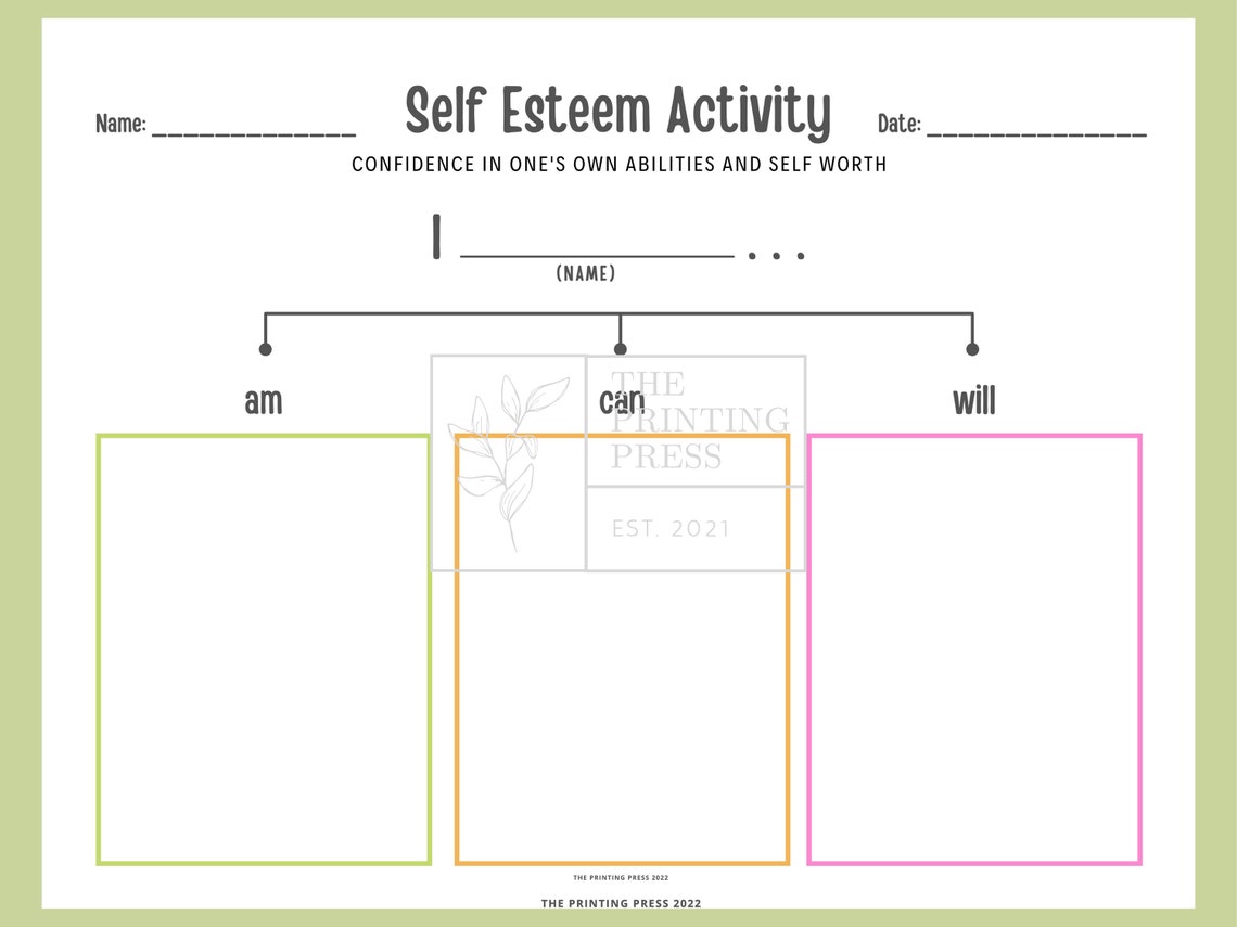 Self Esteem Worksheet for Kids & Teens, Self Esteem Mental Health ...