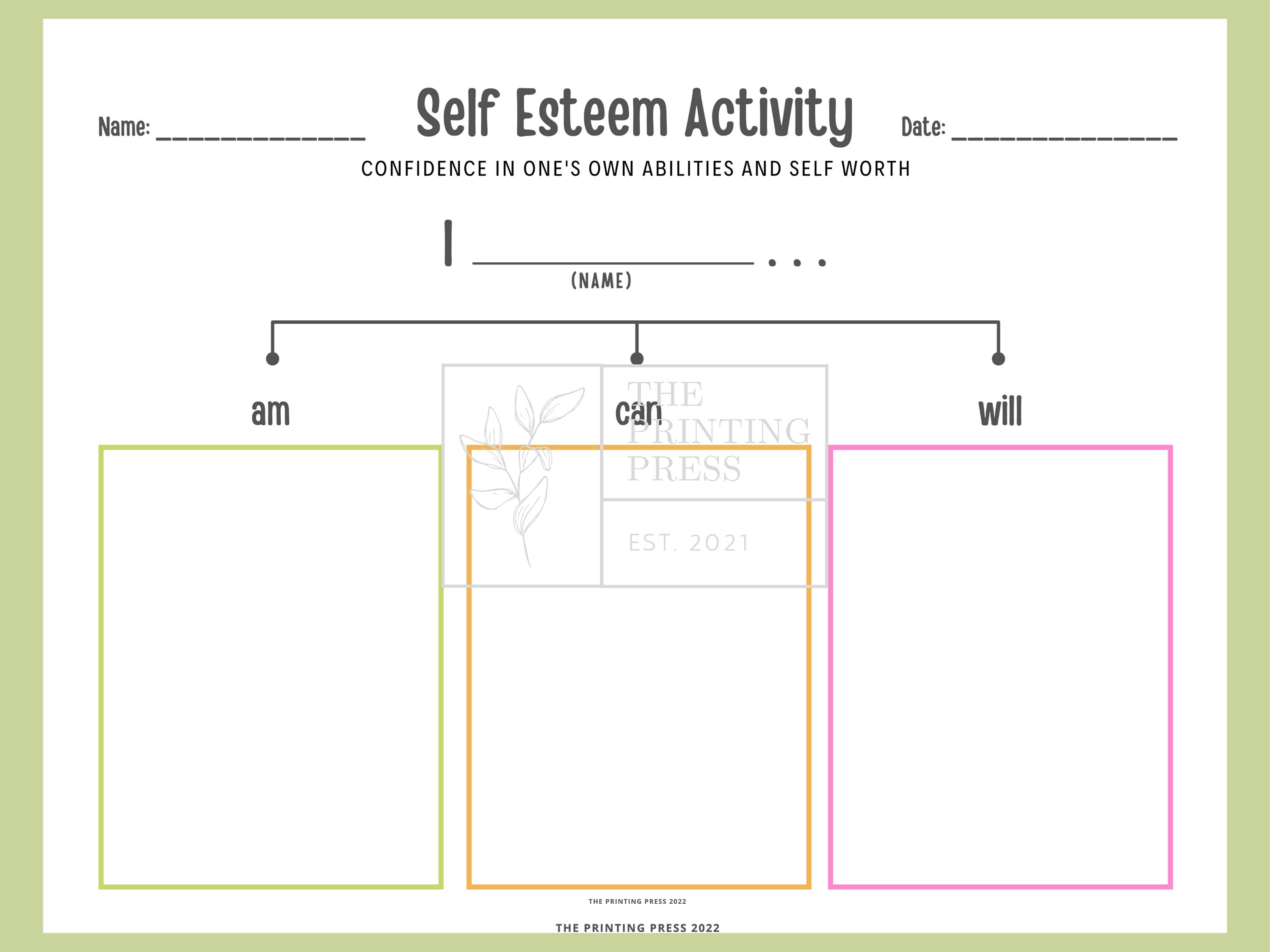 Self Esteem Worksheet for Kids & Teens, Self Esteem Mental Health ...