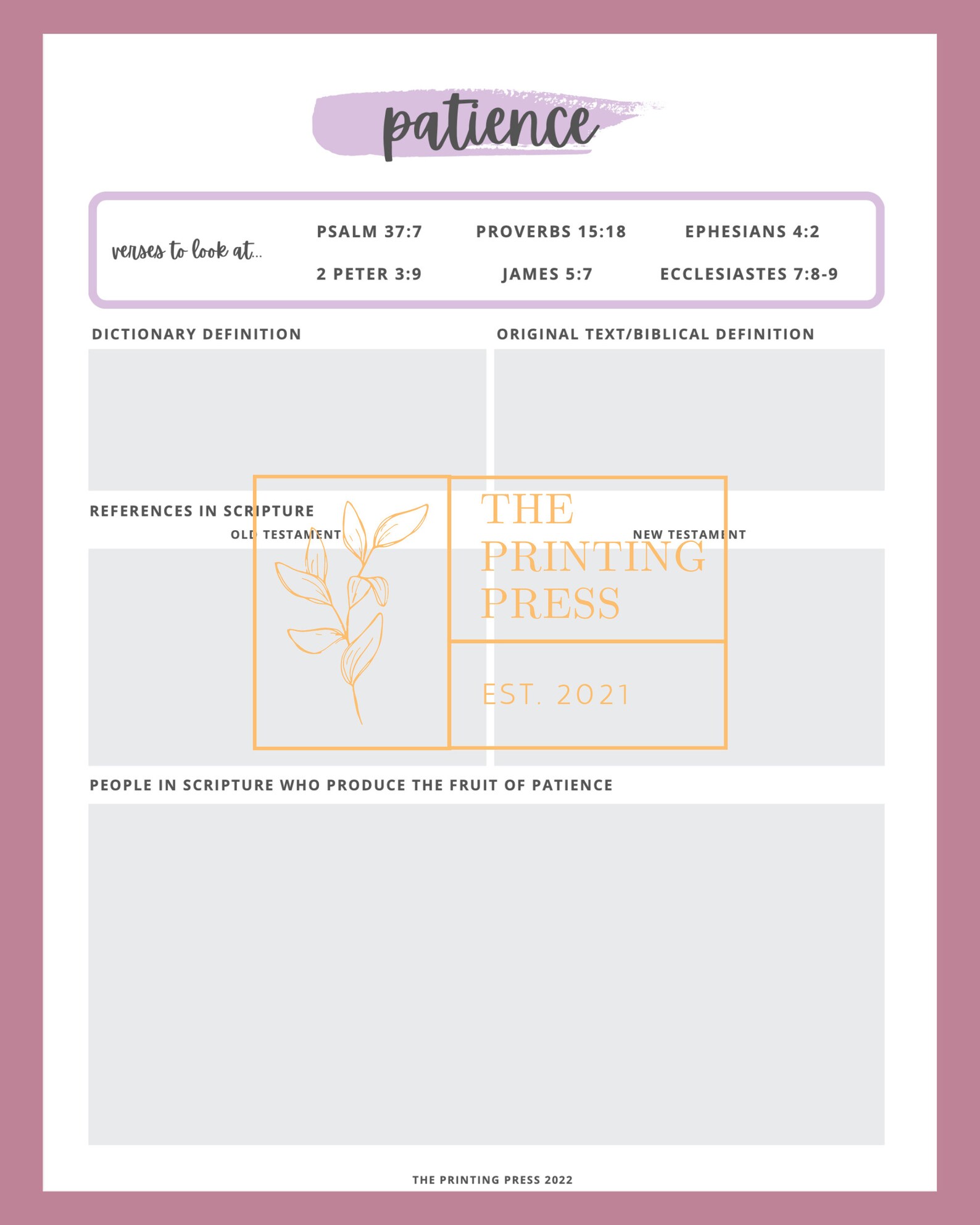 Fruit of the Spirit Bible Study Printable, Bible Study Guide, Galatians ...