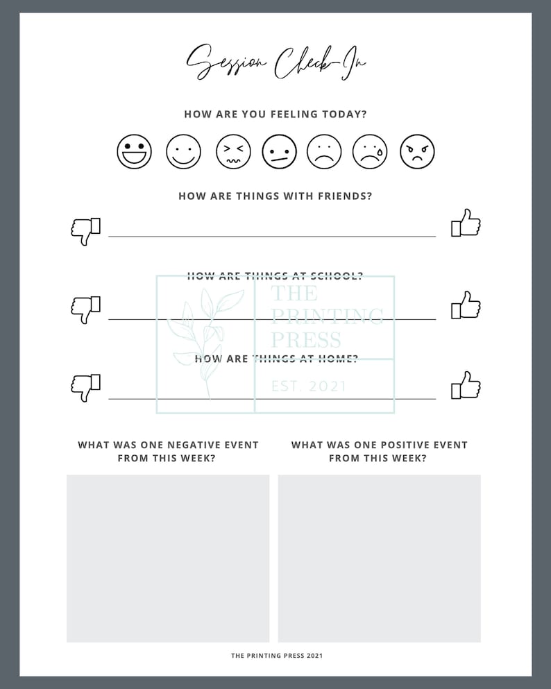 Therapy Session Check In, Therapy Tools, Mental Health Printable ...