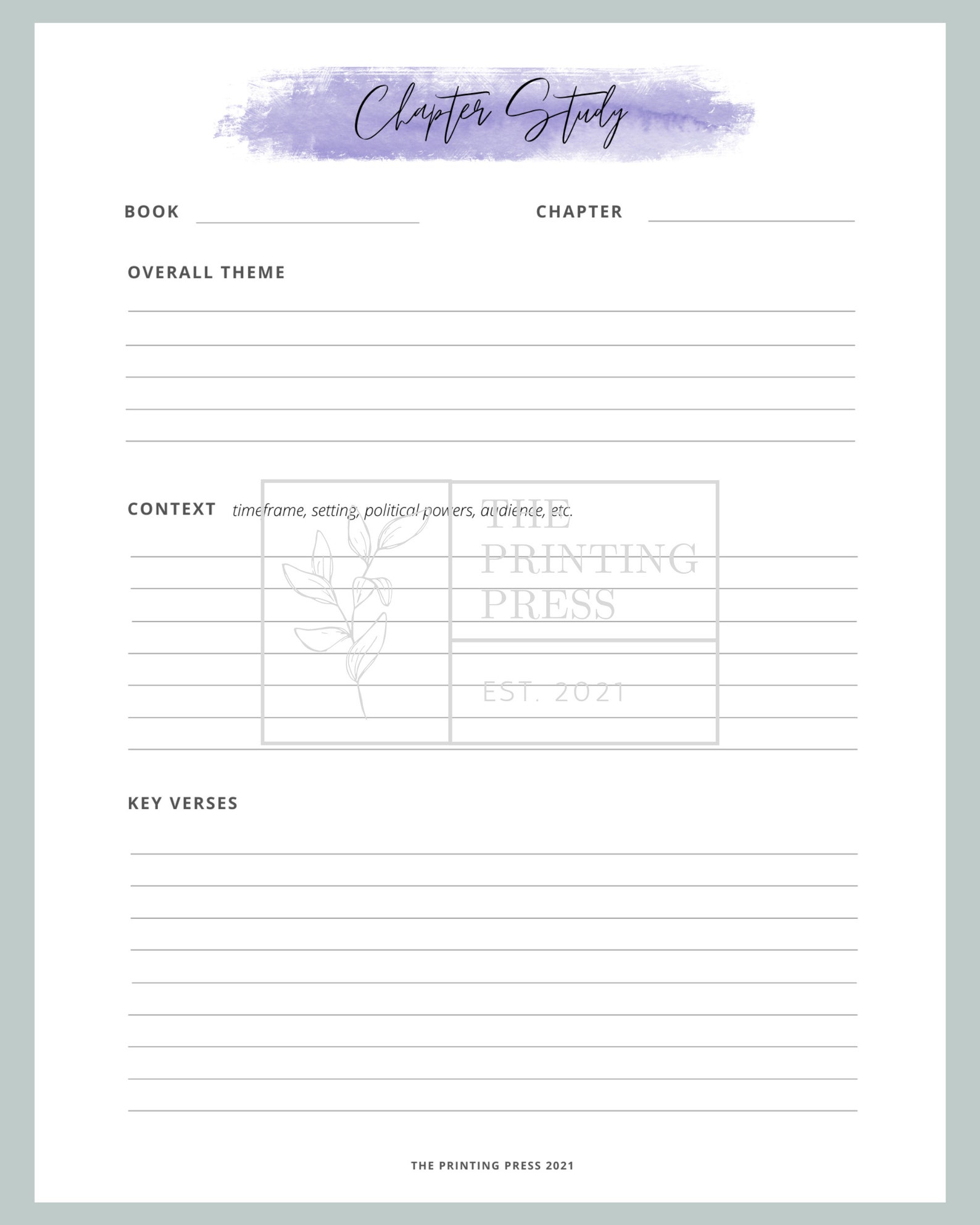 Bible Study Template Bundle | Book, Chapter, Verse (PDF Instant ...