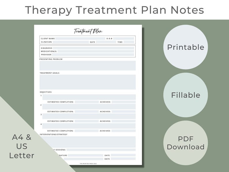 Treatment Plan Template Treatment Plan Counseling Therapy - Etsy