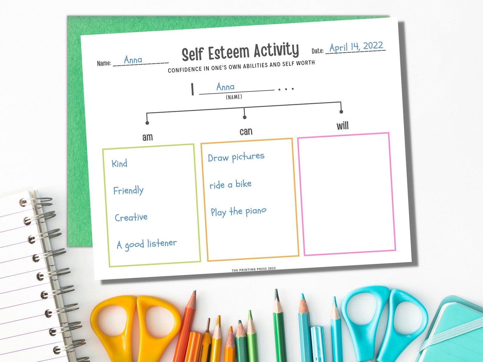 Self Esteem Worksheet for Kids & Teens, Self Esteem Mental Health ...