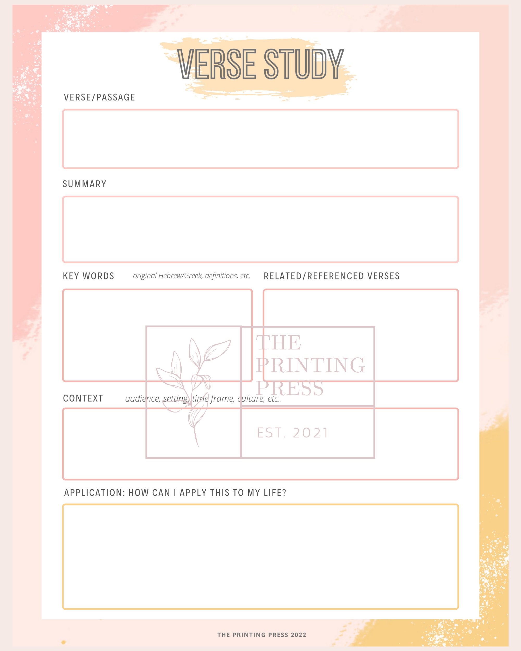 Bible Verse Study Template, Personal Bible Study Tool, Simple Bible ...