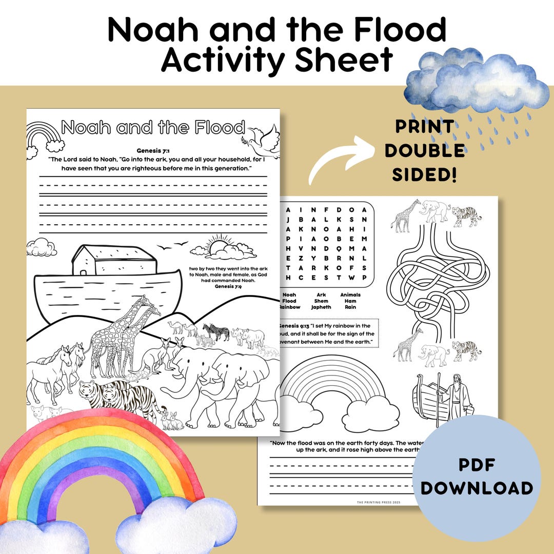 Noah's Ark Activity Sheet | Bible Story Coloring Page (PDF Download) - Etsy