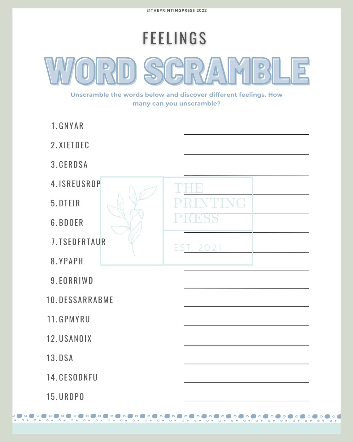 Feelings Word Scramble Game, Mental Health Counseling, School ...