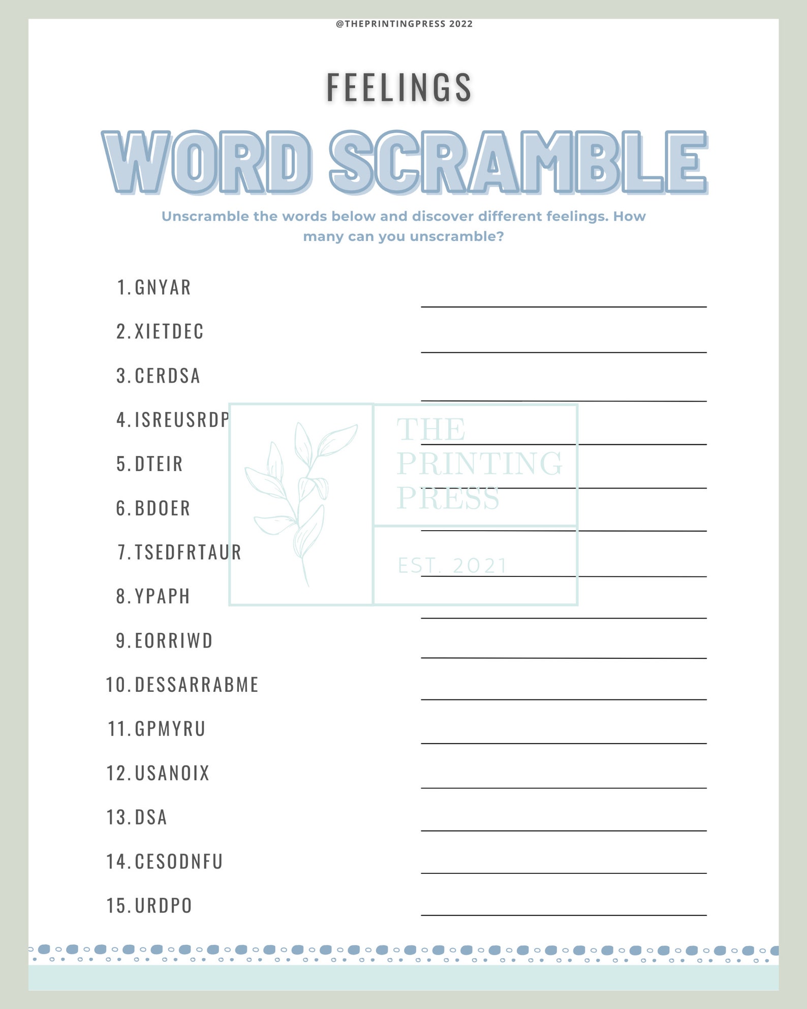 Feelings Word Scramble Game, Mental Health Counseling, School ...