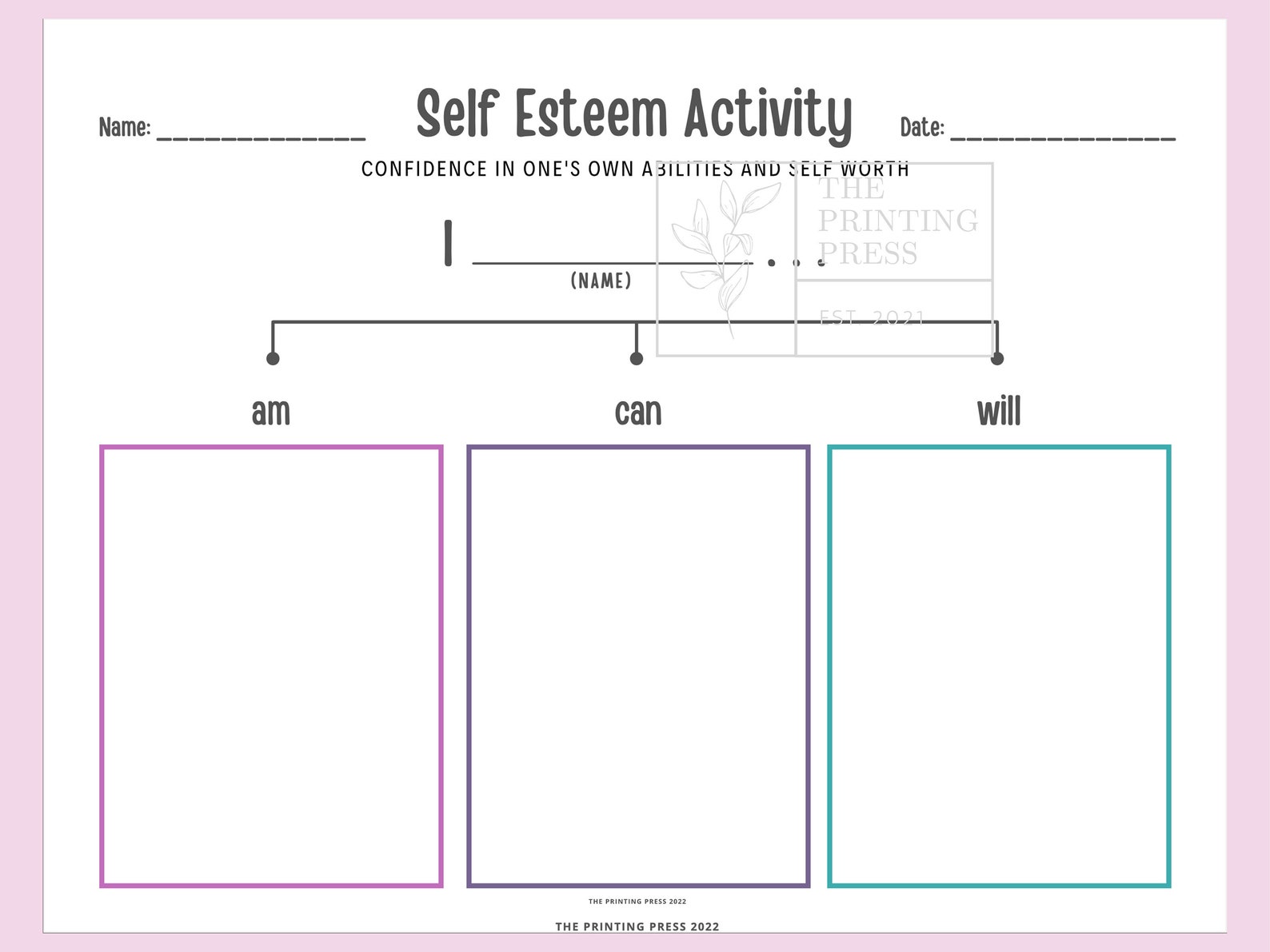 Self Esteem Worksheet for Kids & Teens, Self Esteem Mental Health ...