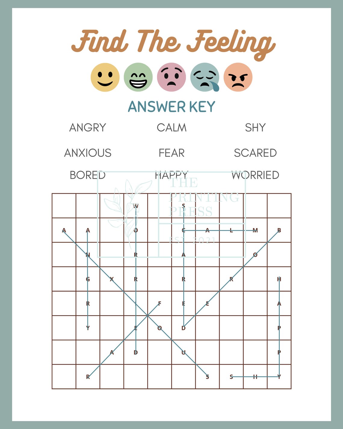 Feelings Word Search Printable PDF, Therapy Printable Worksheets, Child ...