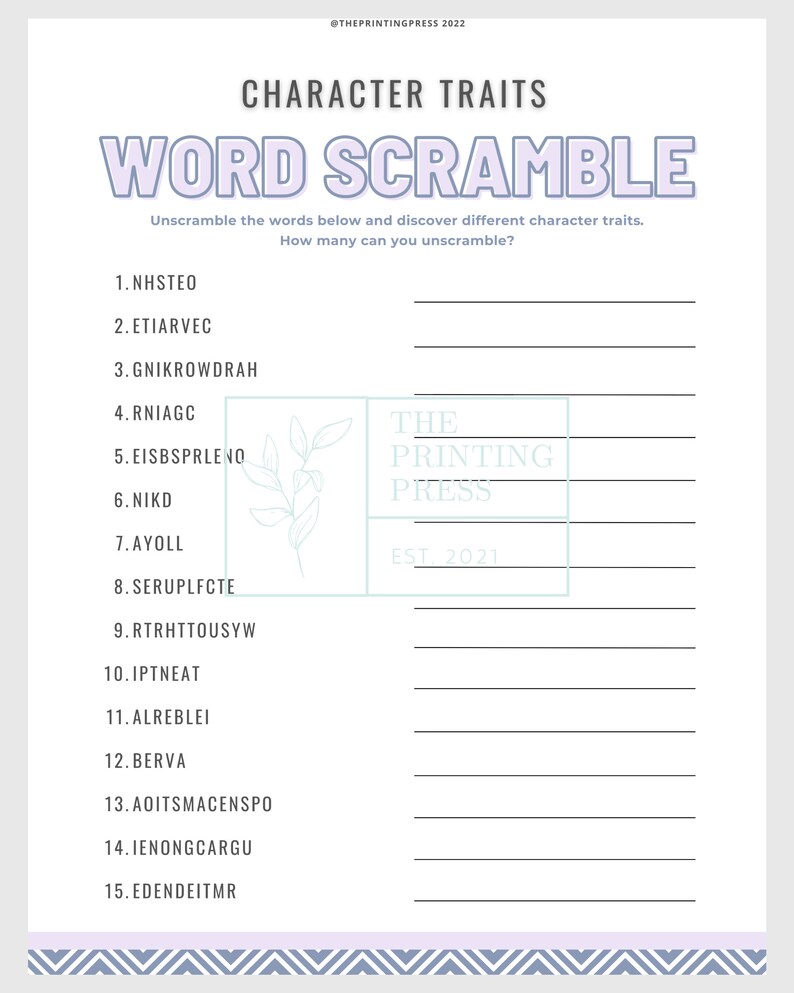 Word Scramble Game, Character Traits, Social Emotional Activity ...