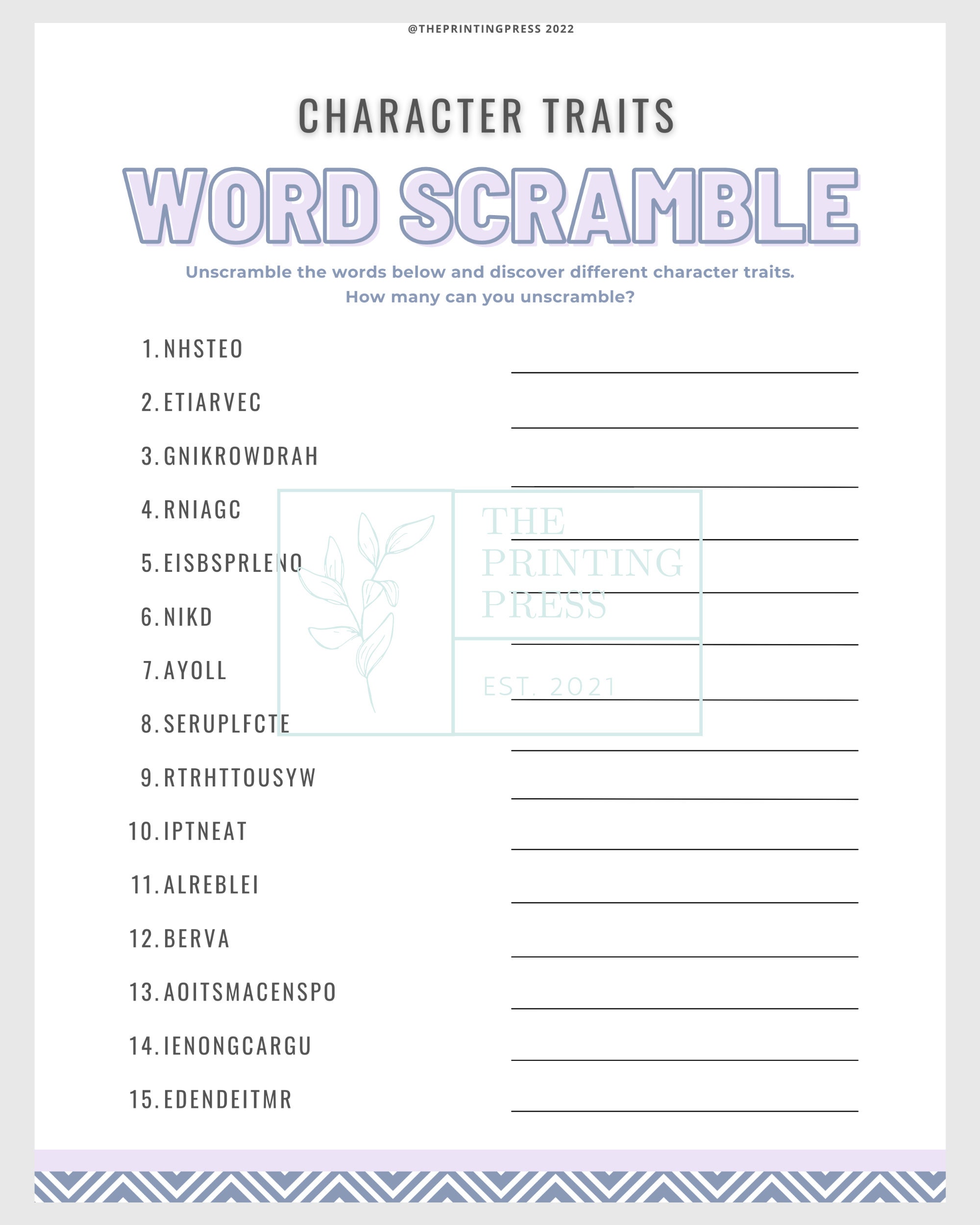 Character Traits Word Scramble Game, Social Emotional Learning (PDF ...