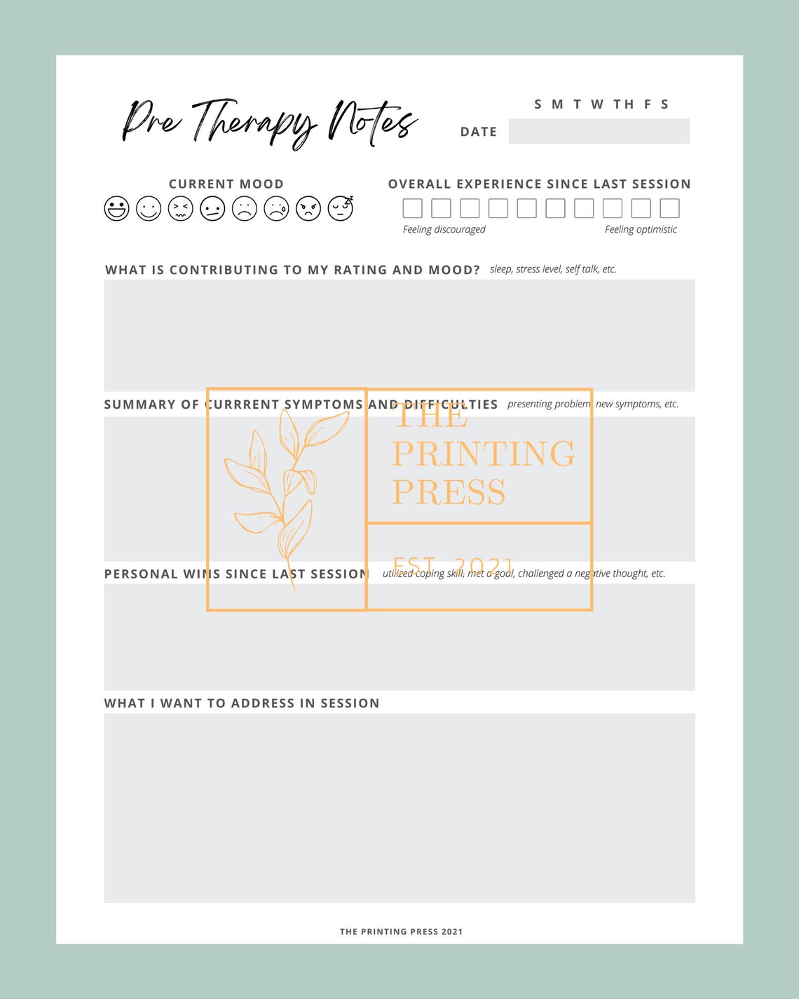 Pre Therapy Notes, Therapy Session Check In, Therapy Session Notes ...