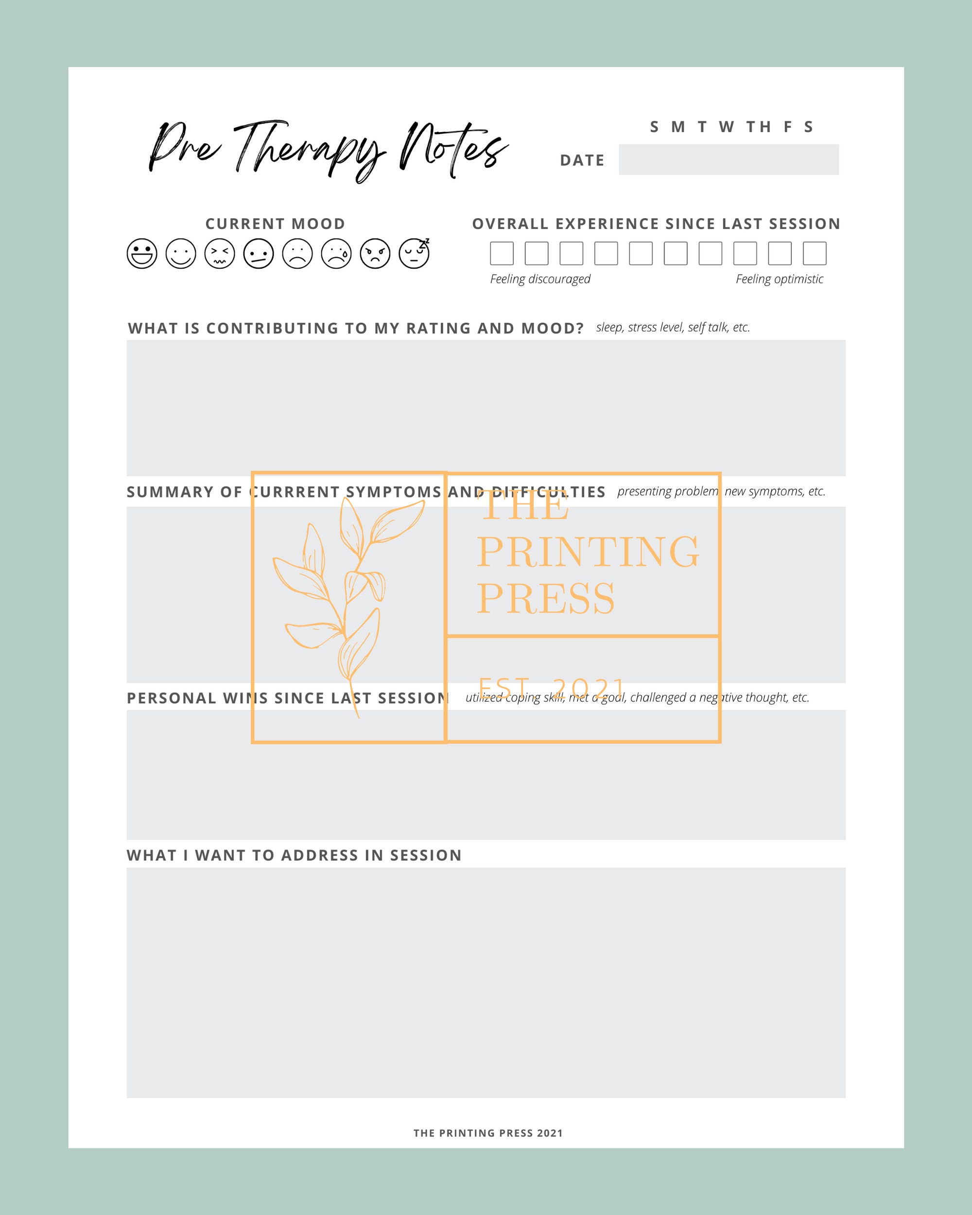 Pre Therapy Notes, Therapy Session Check In, Therapy Session Notes ...