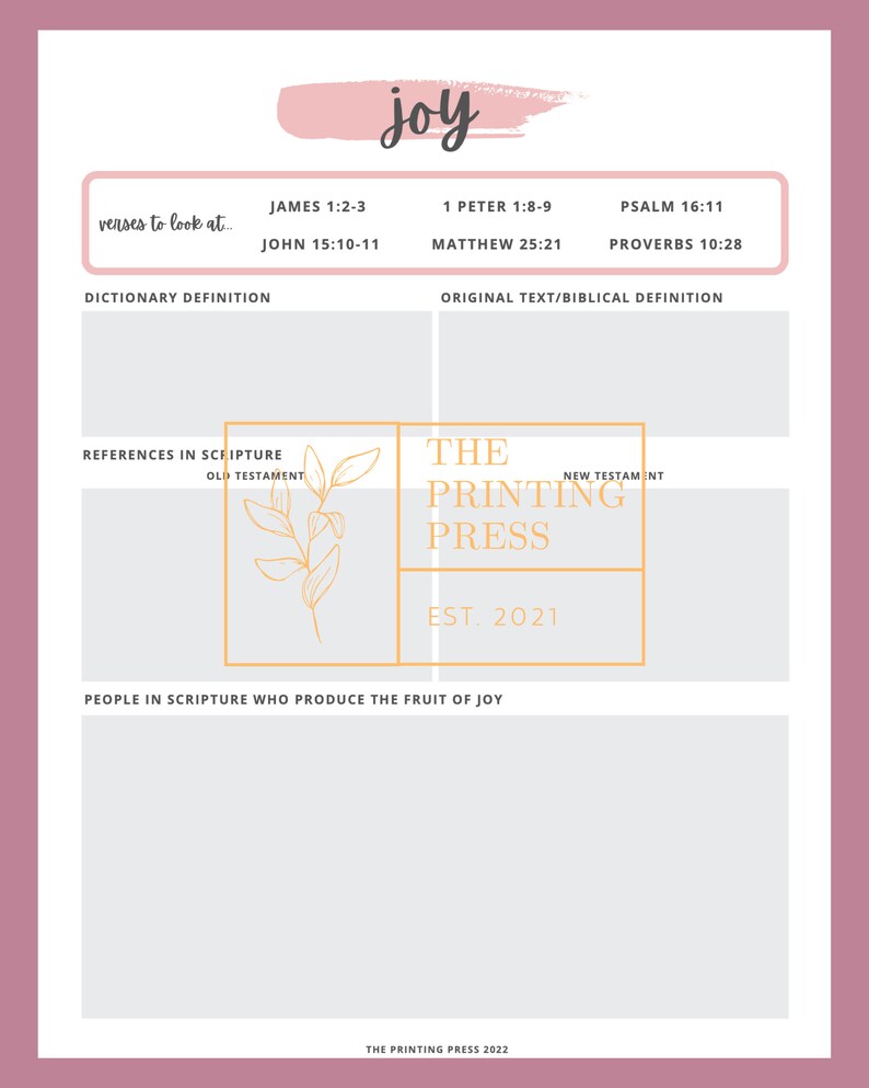 Fruit of the Spirit Bible Study Printable, Galatians 5 (PDF) - Etsy