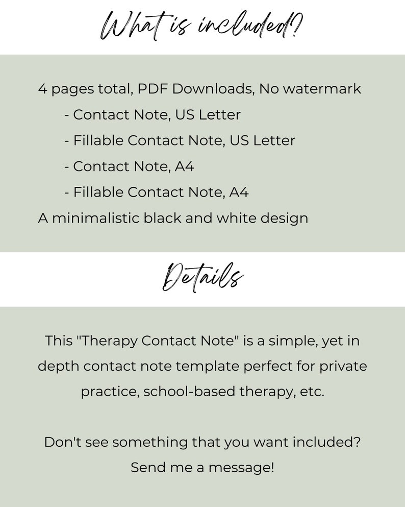 Therapy Contact Notes, Therapy Tools Template, Printable & Fillable PDF ...