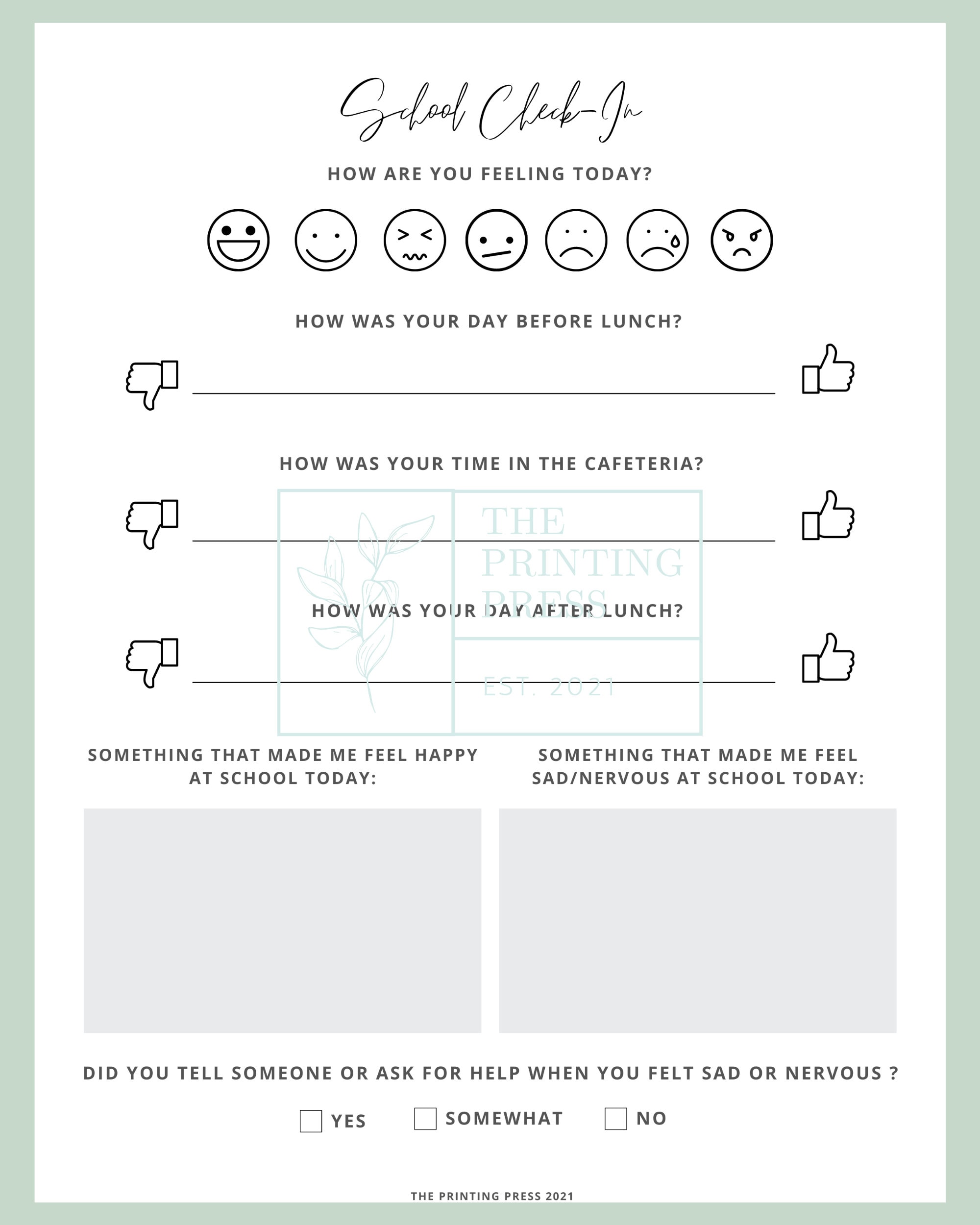 School Check In, School-based Check In, Student Check-in, Feelings ...