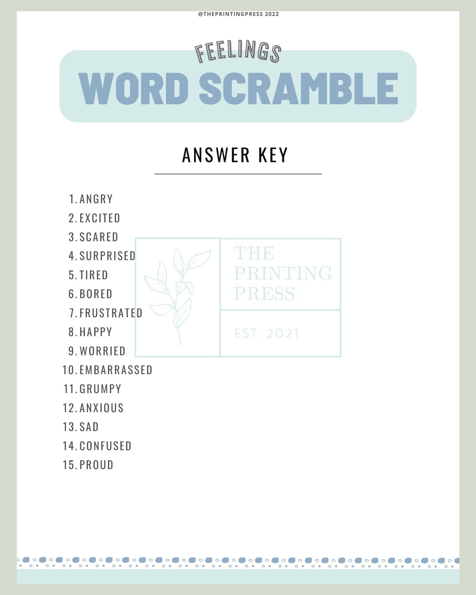 Feelings Word Scramble Game, Mental Health Counseling, School ...