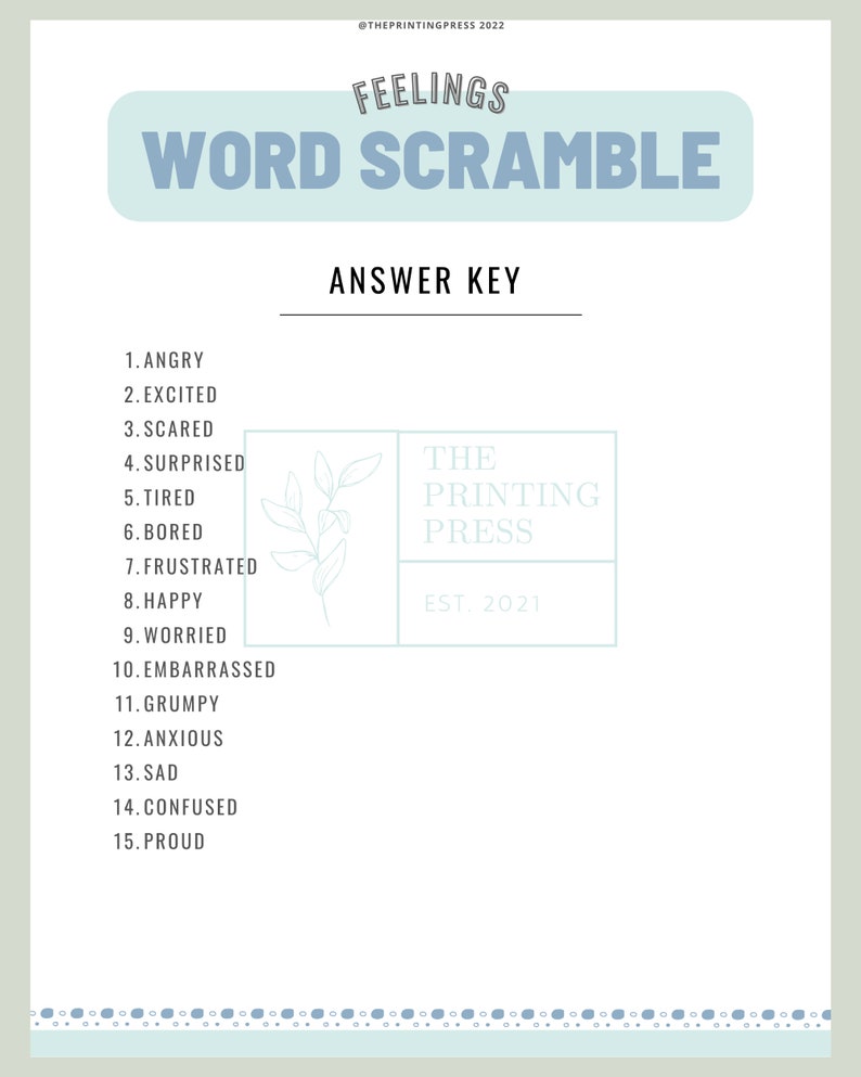 Feelings Word Scramble Game, Mental Health Counseling, School ...