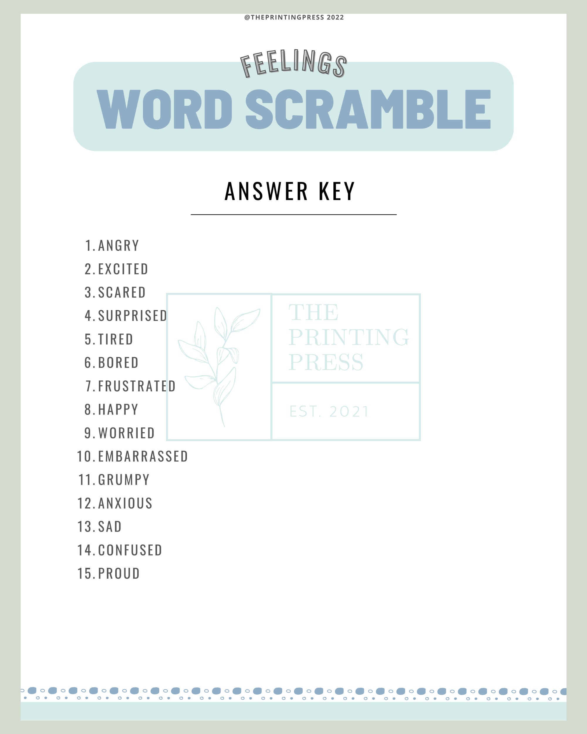 Feelings Word Scramble Game, Mental Health Counseling, School ...