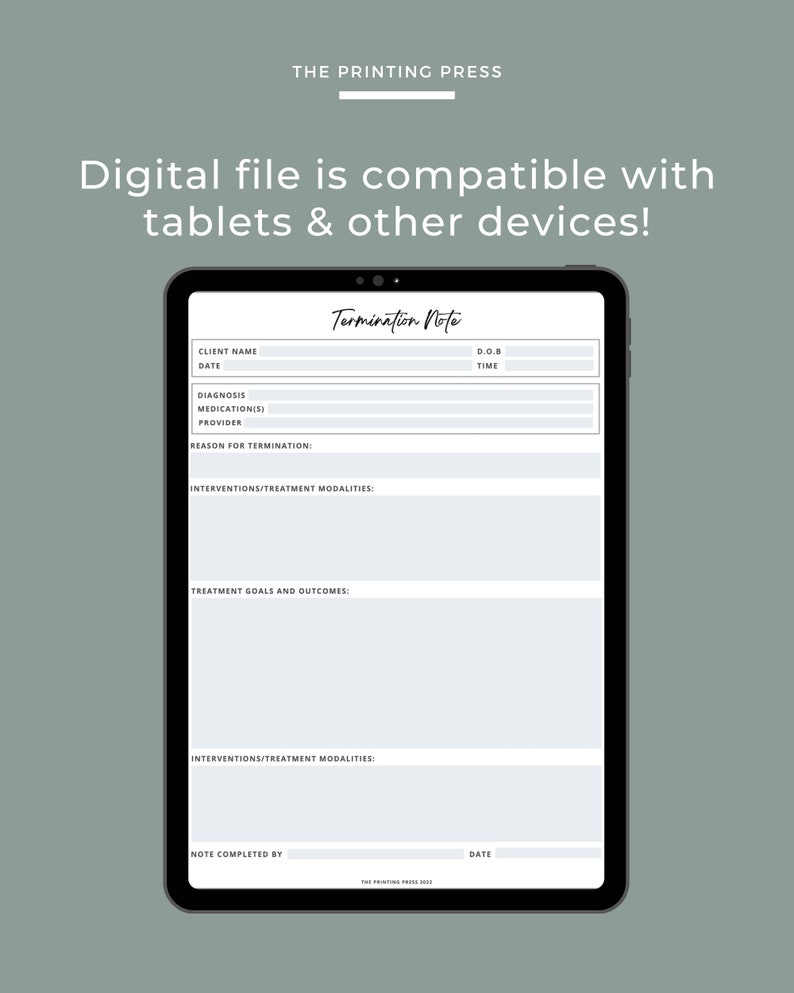 Therapy Termination Note Template, Fillable Counseling Form (digital ...