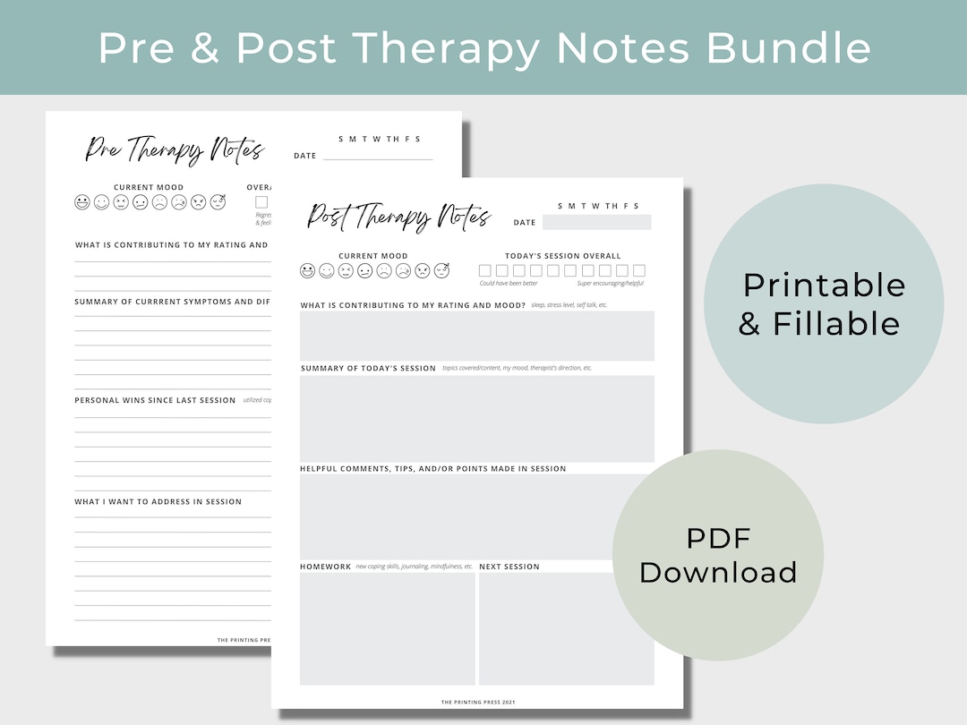 Pre Therapy Notes & Post Therapy Notes Bundle, Digital Therapy Notes ...