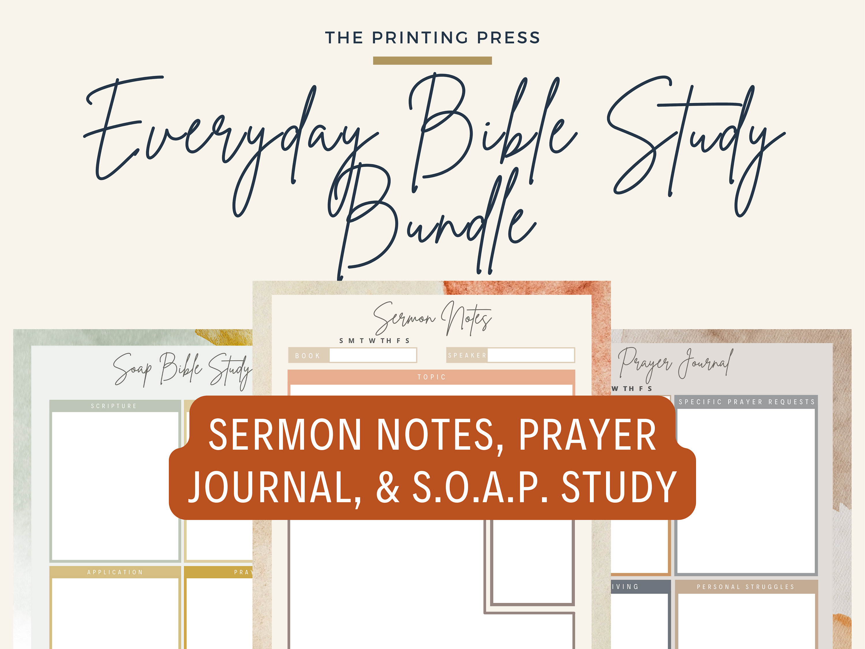 Everyday Bible Study Bundle | Digital Sermon Notes Printable | Sermon ...