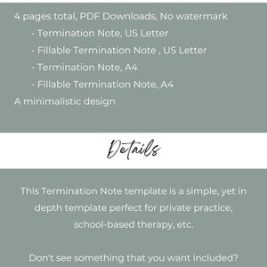 Therapy Termination Note Template, Fillable Counseling Form (digital ...
