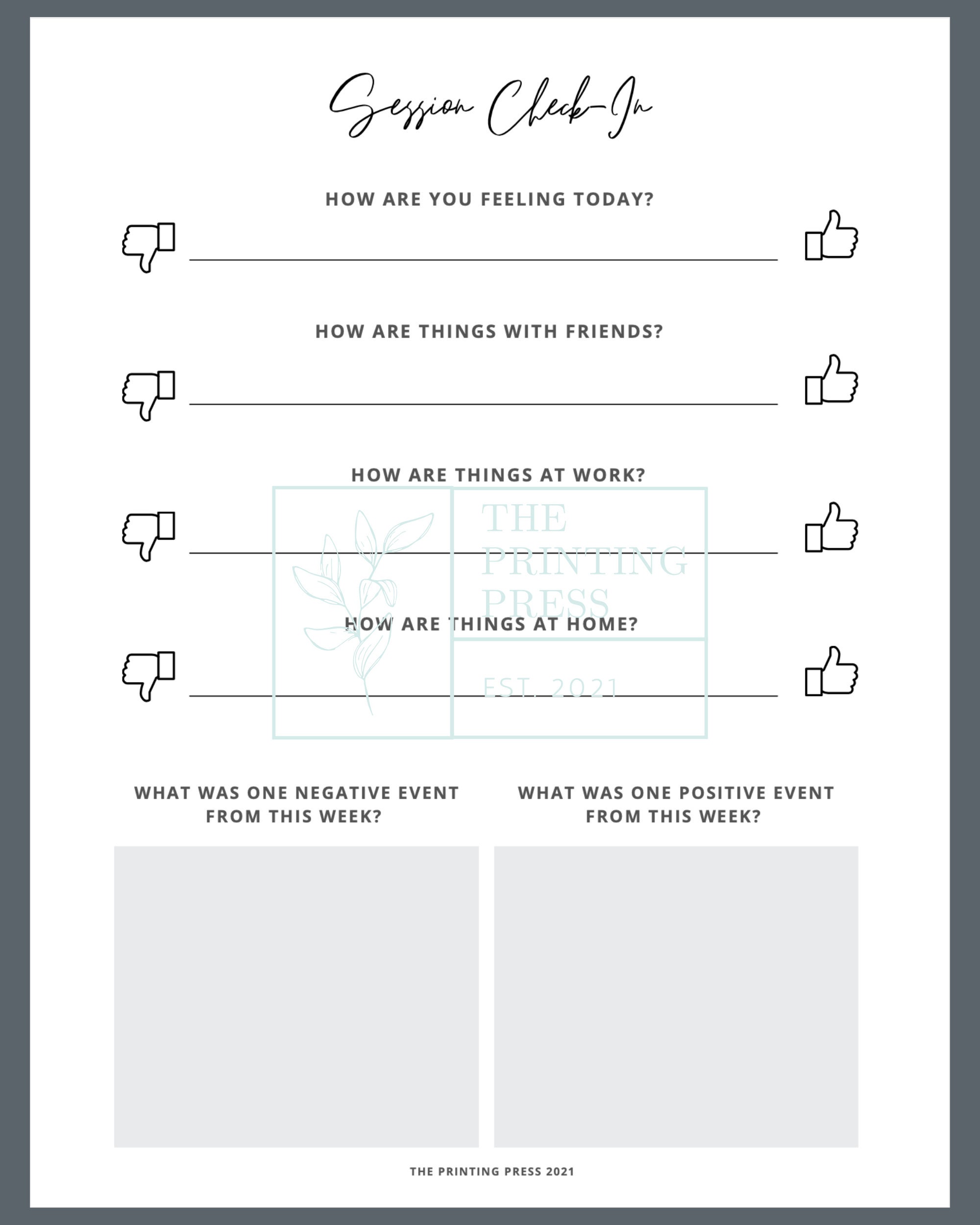 Therapy Session Check In, Therapy Tools, Mental Health Printable ...