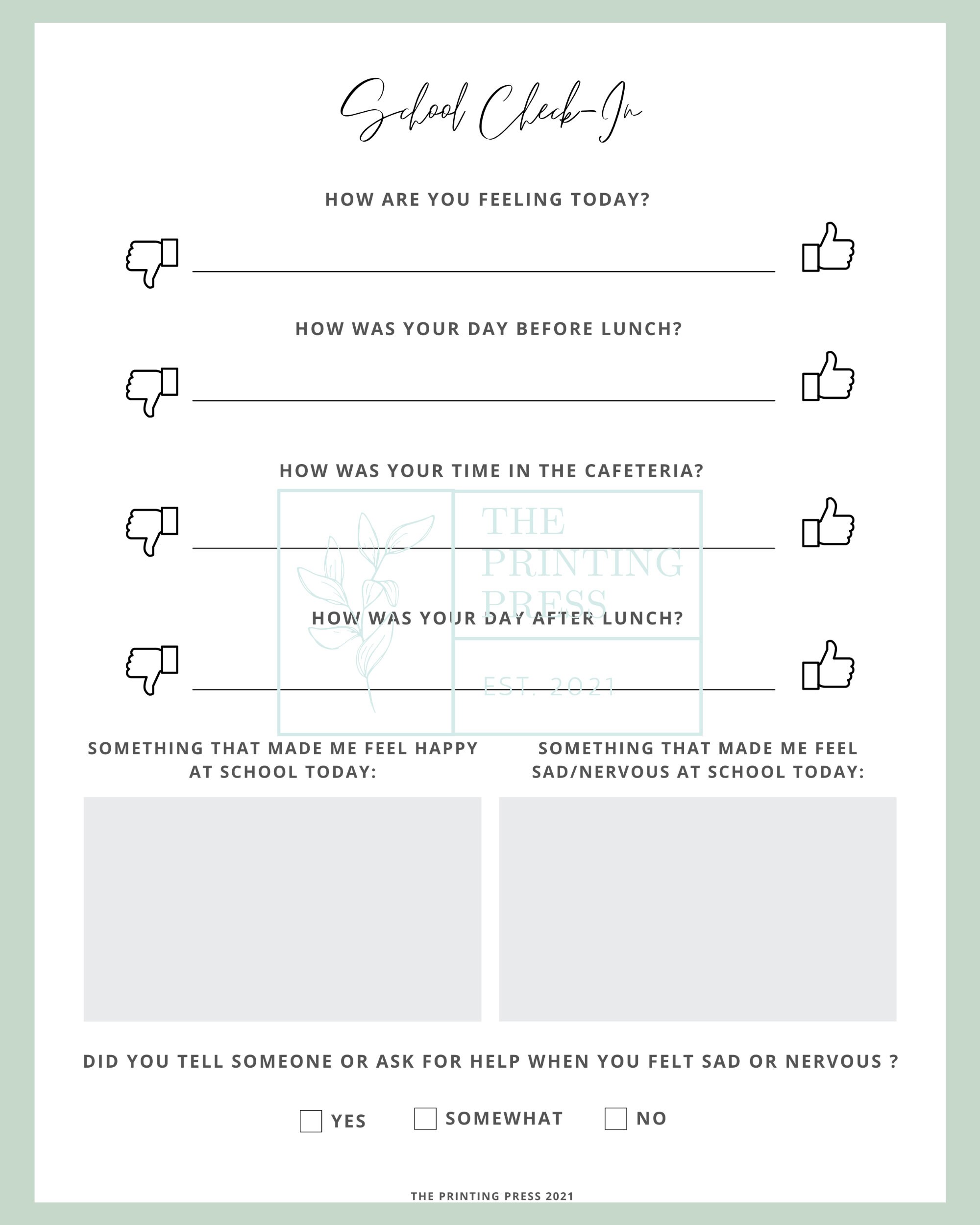 School Check In, School-based Check In, Student Check-in, Feelings ...