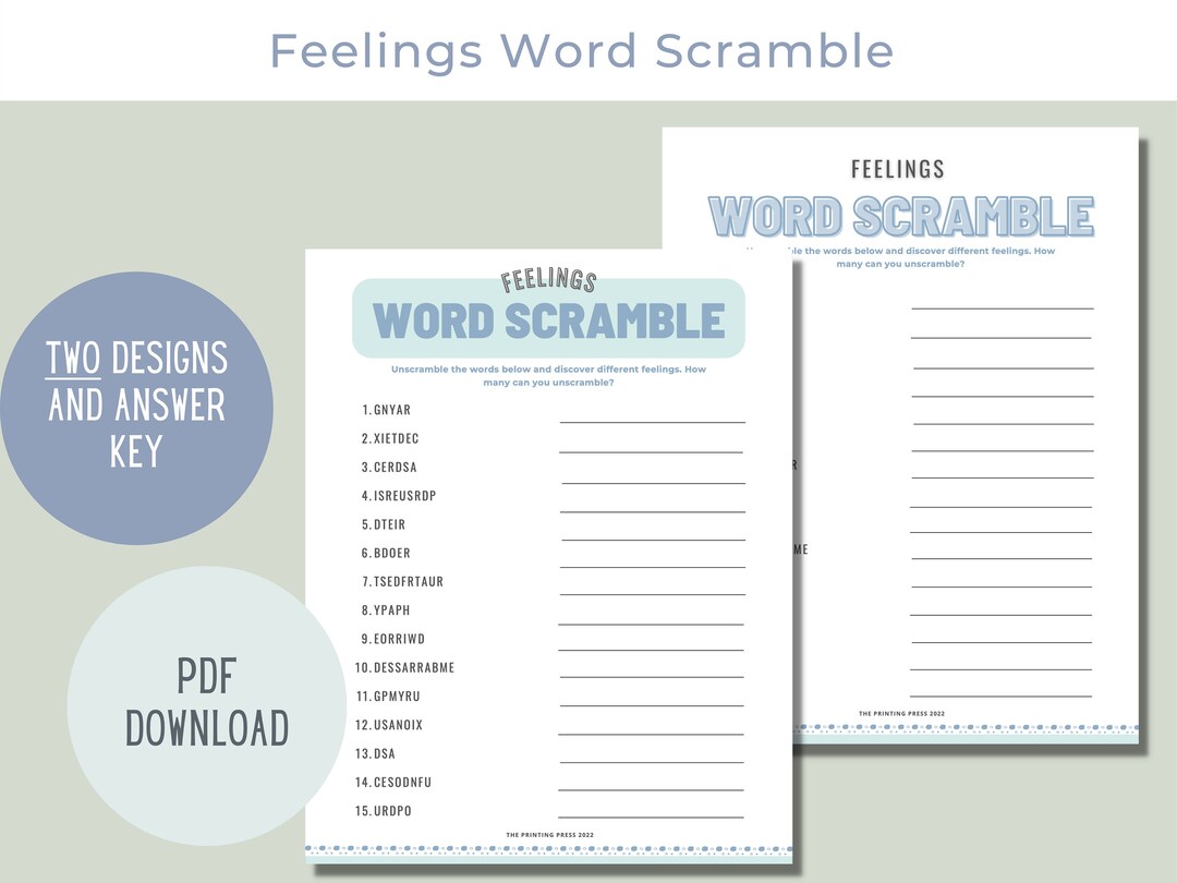 Feelings Word Scramble Game, Mental Health Activity (PDF File) - Etsy