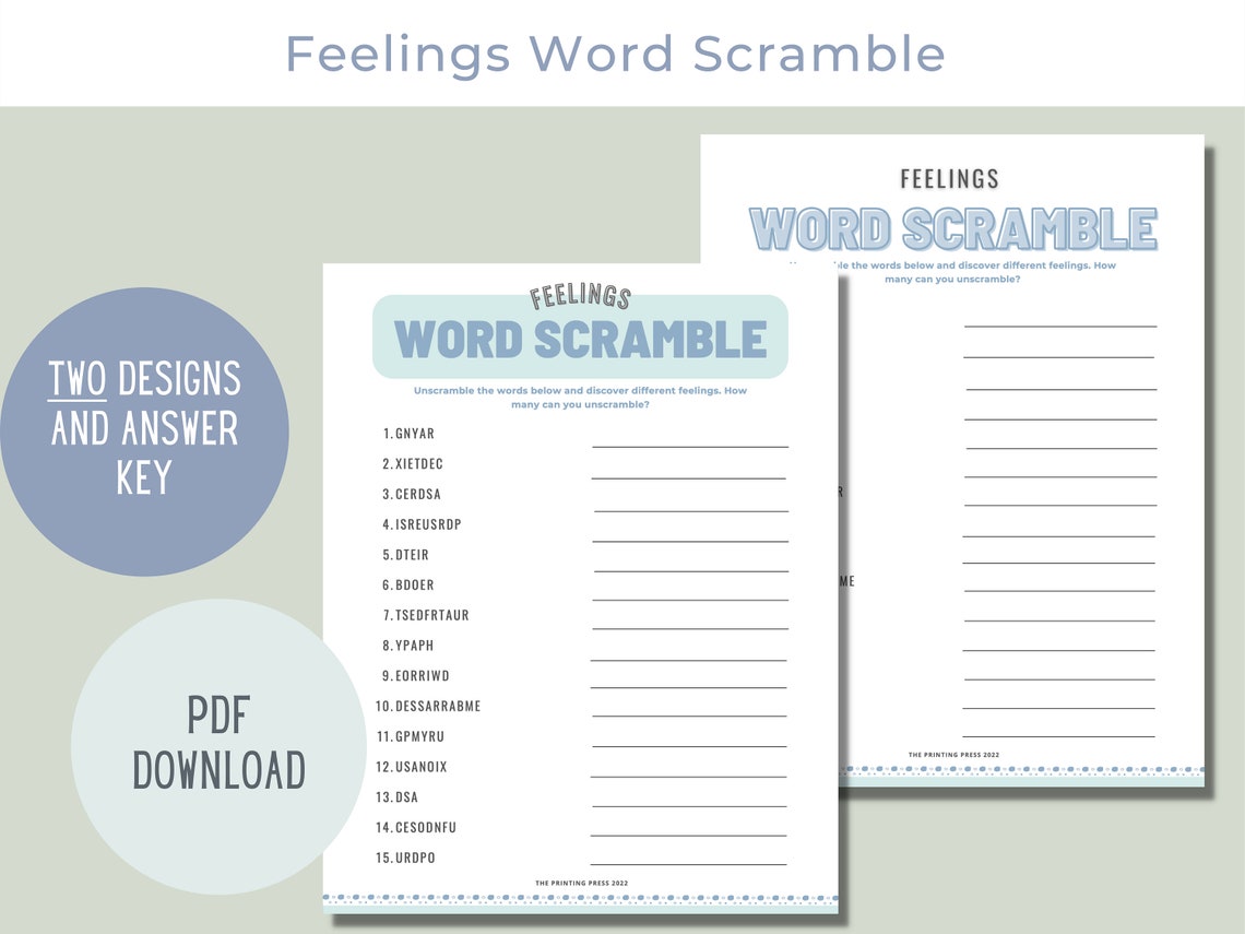 Feelings Word Scramble Game, Mental Health Counseling, School ...