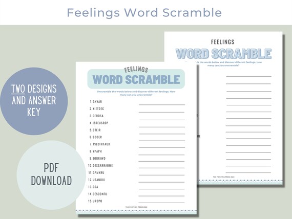 Feelings Word Scramble Game Mental Health Counseling School - Etsy