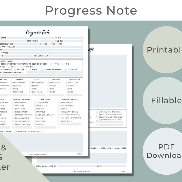 Psychologist Progress Note Template - Etsy