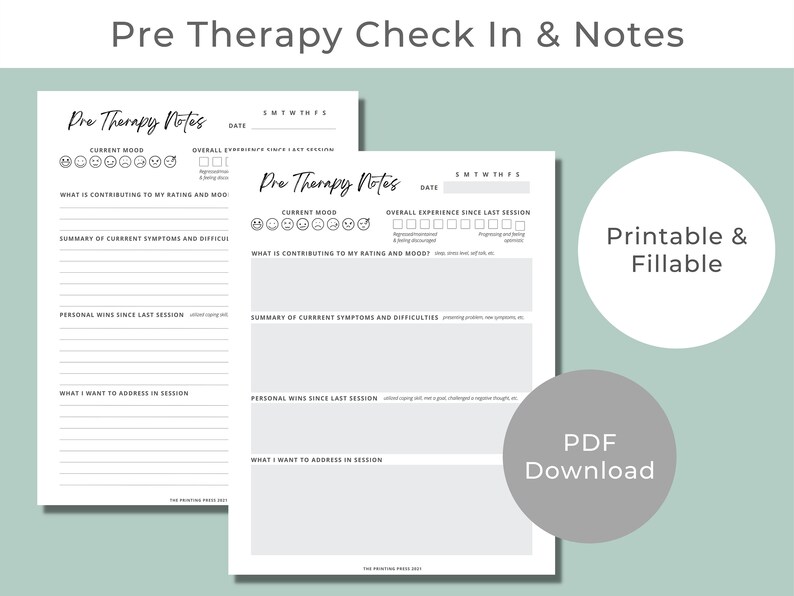 Pre Therapy Notes, Therapy Session Check In, Therapy Session Notes ...