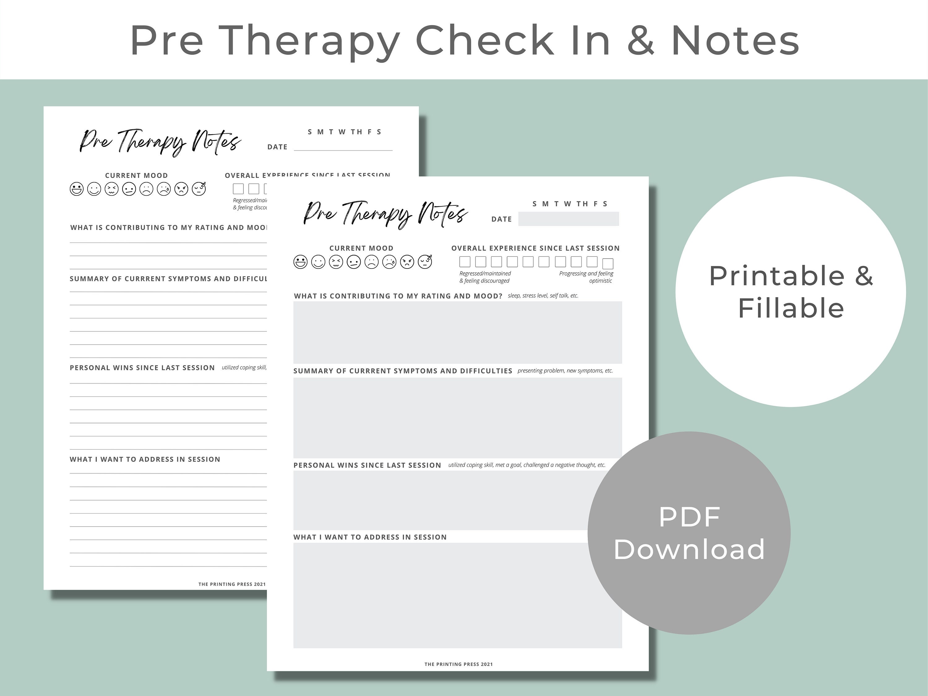 Pre Therapy Notes, Therapy Session Check In, Therapy Session Notes ...