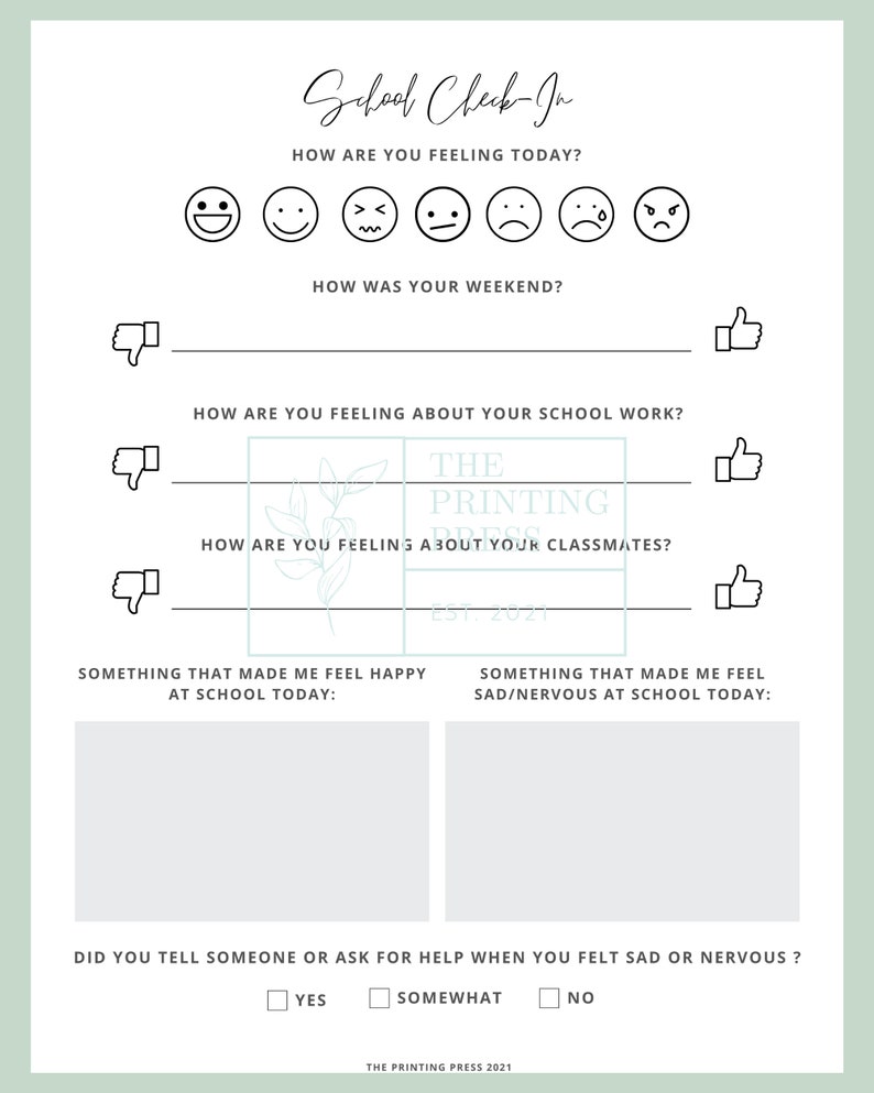 School Check In, School-based Check In, Student Check-in, Feelings ...