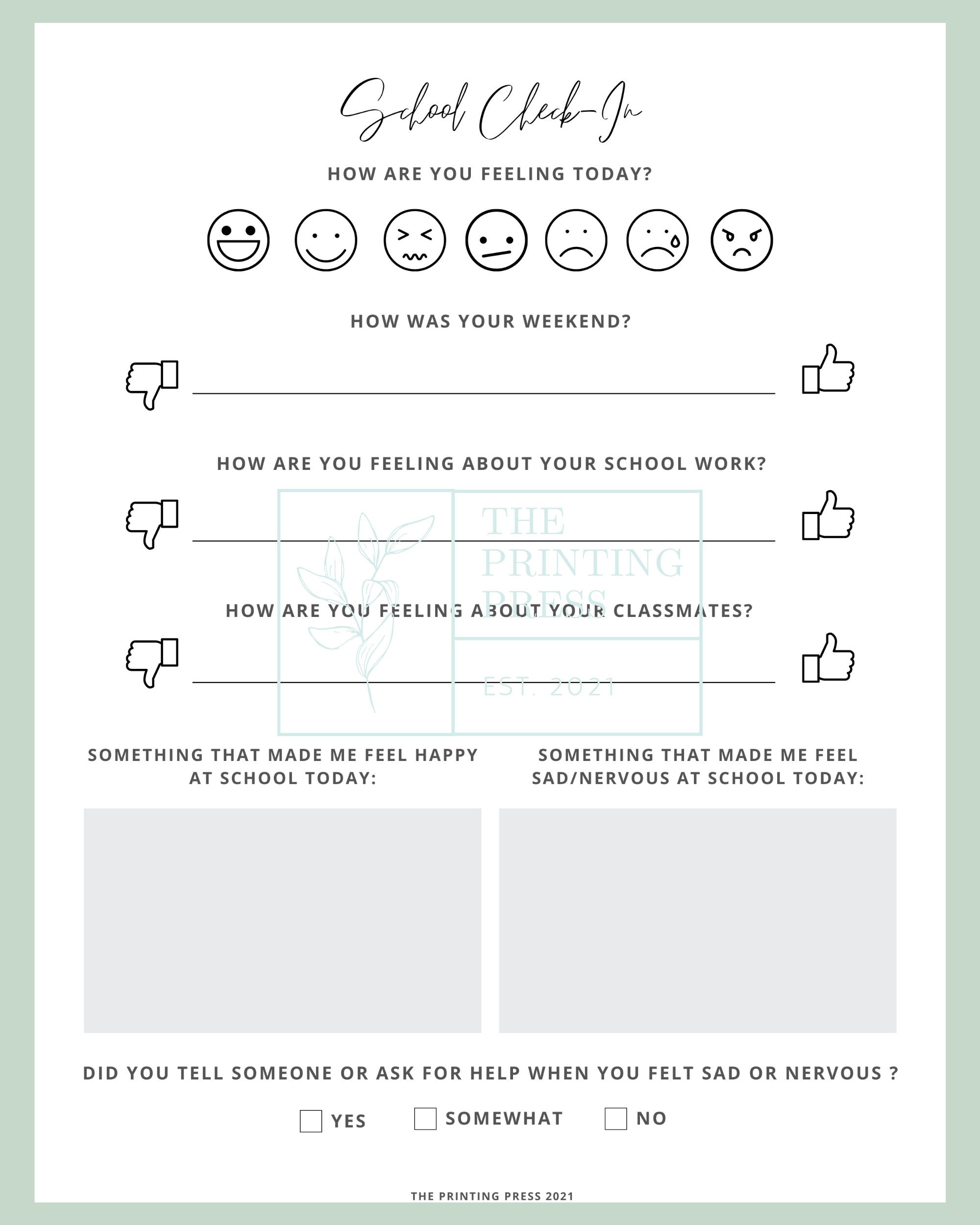School Check In, School-based Check In, Student Check-in, Feelings ...