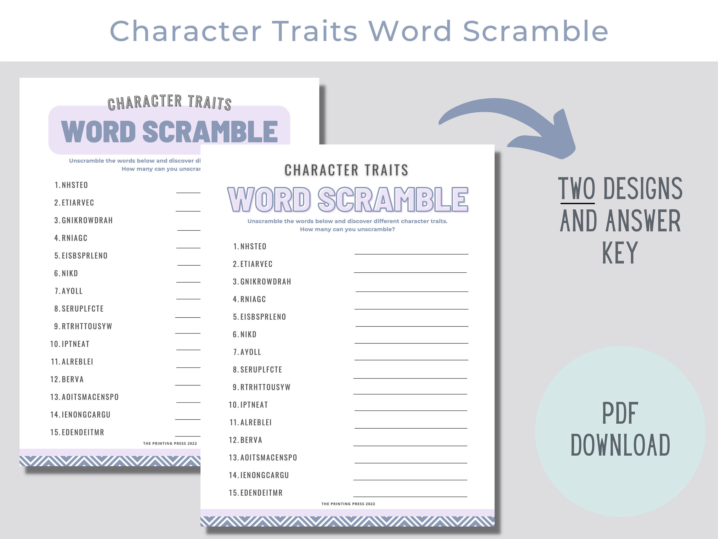 Word Scramble Game, Character Traits, Social Emotional Activity ...