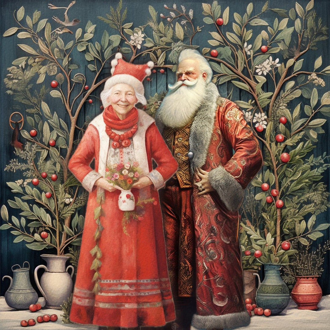 Santa and Mrs. Claus Articulated Paper Doll Set - Folk Art Elegance - Etsy